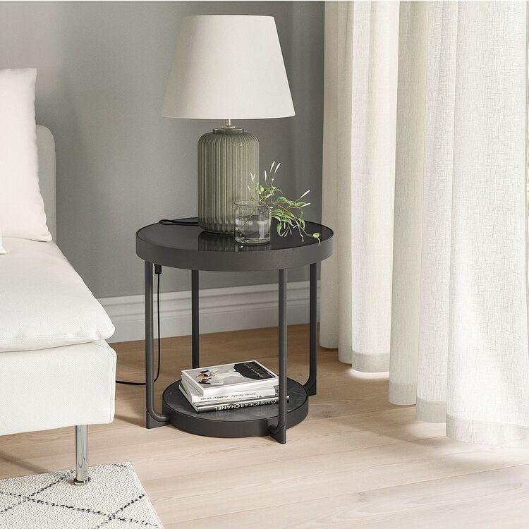 Журнальный столик Ikea Frotorp стекло 48см (Антрацит/Имитация мрамора ...