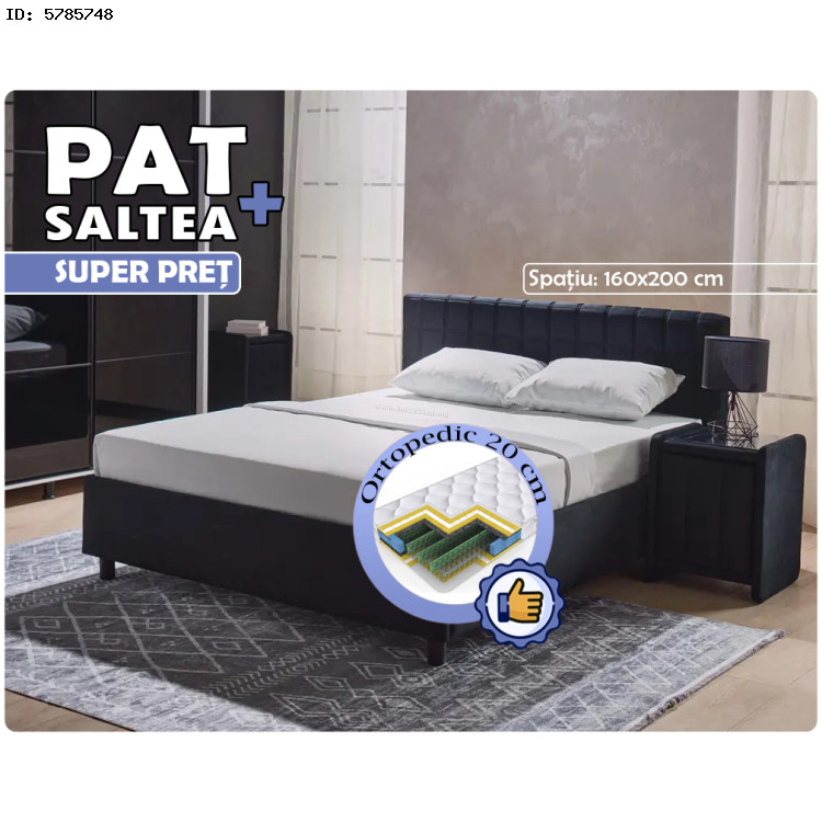 Кровать с матрасом Ambianta Coral Negru + Saltconfort Classic Ortopedic ...