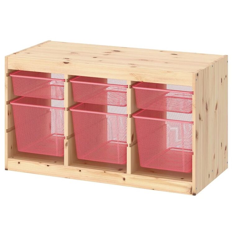 Etajera Ikea Trofast 6 cosuri 93x44x52 (Pin Vopsit Alb/Rosu Deschis ...