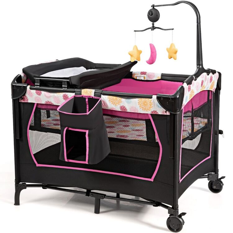 Manej-patuc 4in1 Costway BB0498RO (Black/Pink) cumpără în Chișinău ...
