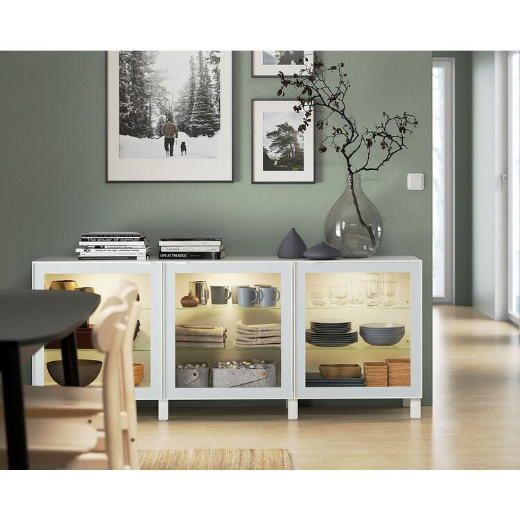 Bufet Ikea Besta/Glassvik/Stubbarp sticla transparenta 180x42x74 (Alb ...
