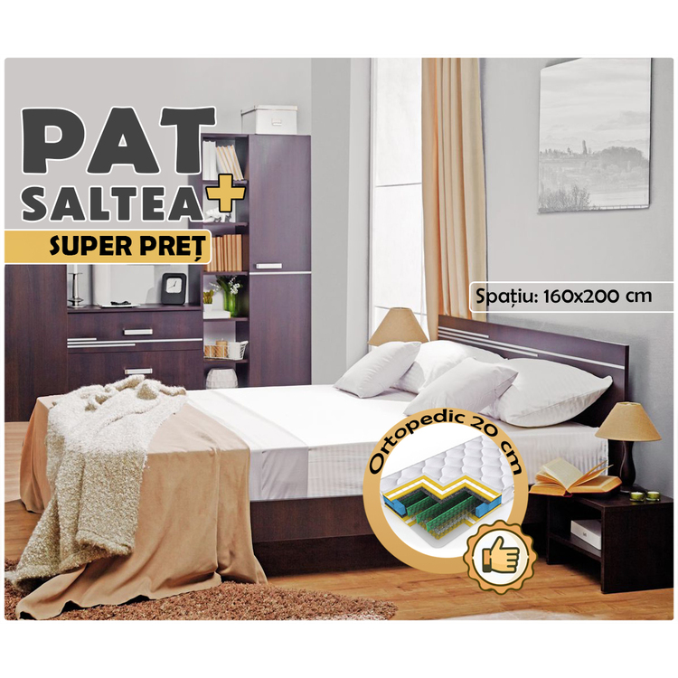 Pat cu saltea Ambianta Bravo Sonoma Inchis + Saltconfort Classic ...