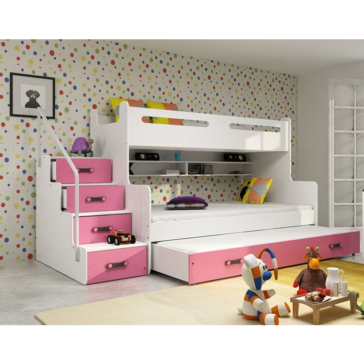 Pat suprapus BMS Group Max 3 pat retractabil/saltea 120x200 (Pink/White ...