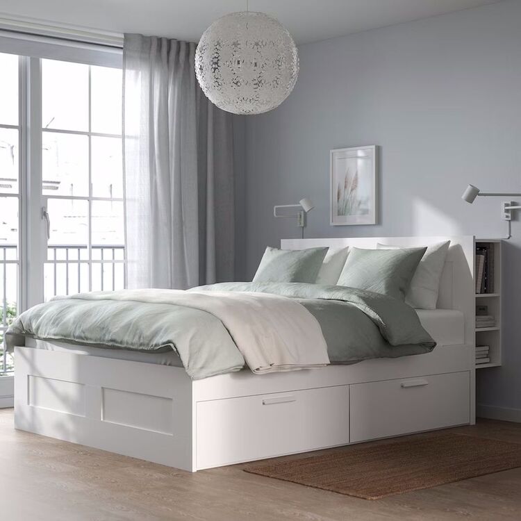 Кровать Ikea Brimnes Luroy с ящиками/подголовником 160x200 (Белый ...