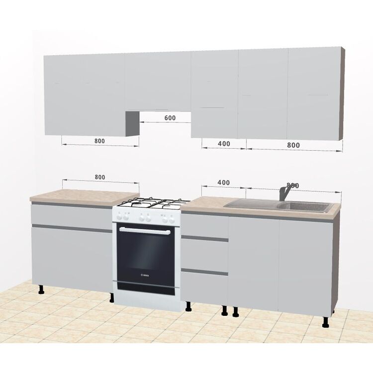 Bucatarie modulara Ambianta Astra 2.6m (Gri Deschis/Grafit) cumpără în ...