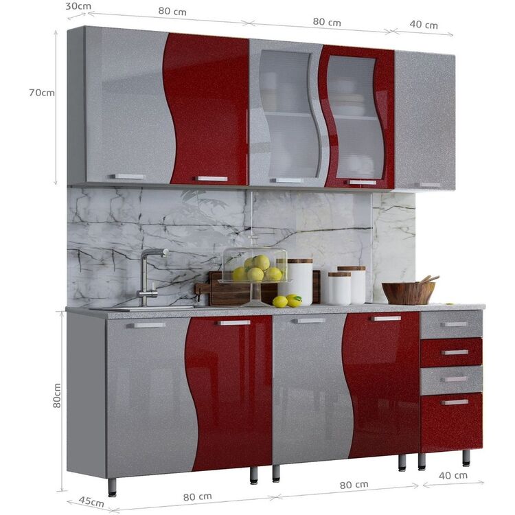 Bucatarie Marcel Prod CIP S 2m (Metallic Red/Metallic Grey) cumpără în ...
