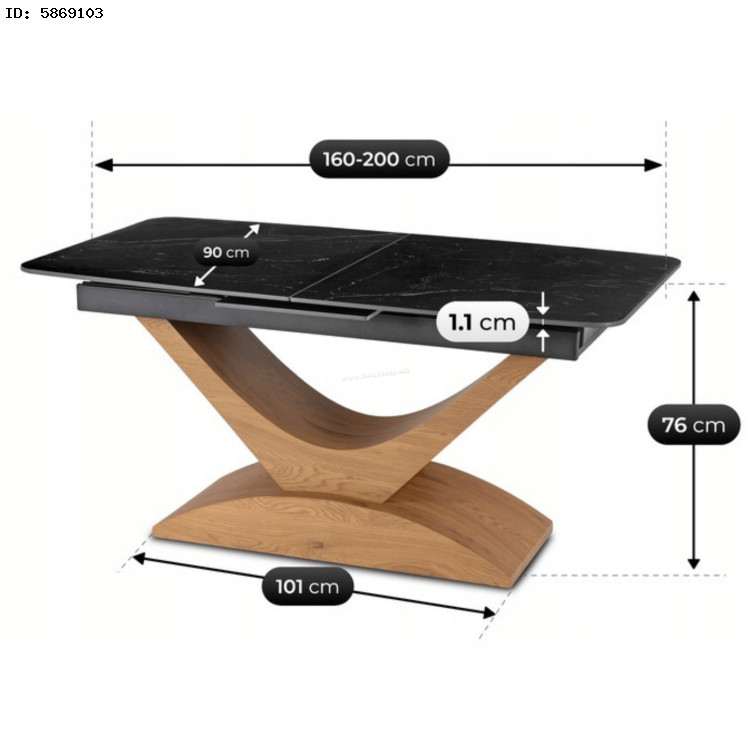 Masa extensibila Mebel Elite Alicante 160/200 (Black Marble/Oak ...