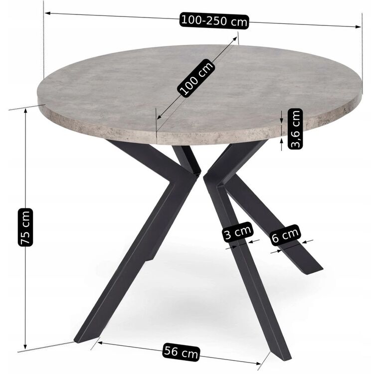 Masa extensibila Mebel Elite Lukas 250 (Concrete/Black) cumpără în ...