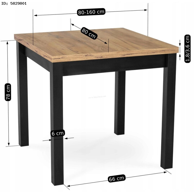 Masa extensibila Mebel Elite MAX 80/160 (Craft Oak/Black) cumpără în ...