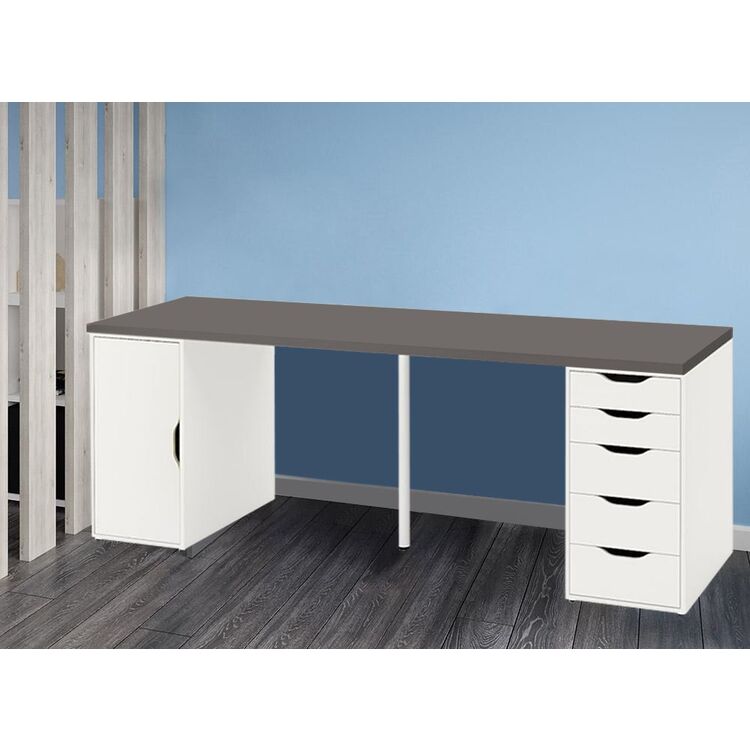 Masa de birou Ikea Lagkapten/Alex usa/sertare 200x60 (Gri Inchis/Alb)