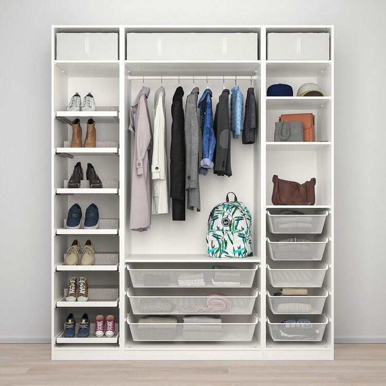 Шкаф Ikea Pax/Reinsvoll полки/корзины/штанга 200x60x236 (Белый/Серо ...