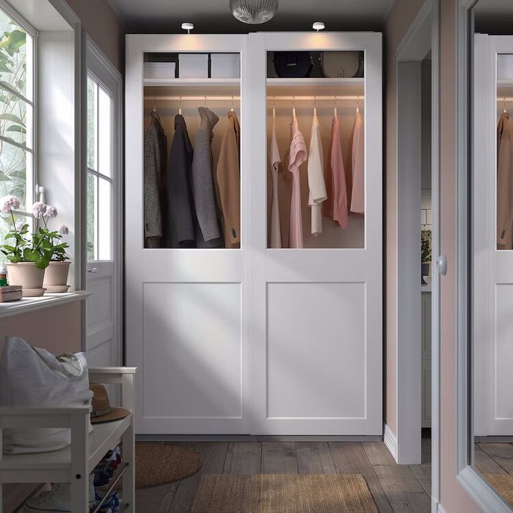 Dulap-cupe Ikea Pax/Grimo 4 rafturi/bare/cosuri/sticla transparenta ...