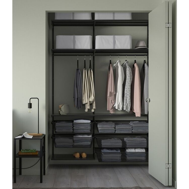 Sistem depozitare Ikea Boaxel raftrui/bare/cosuri 145x40x201 (Antracit ...