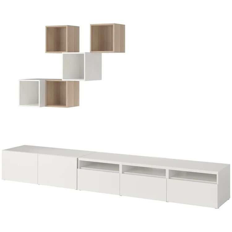 Living Ikea Besta/Eket 300x42x210 (Alb/Aspect Stejar Antichizat)
