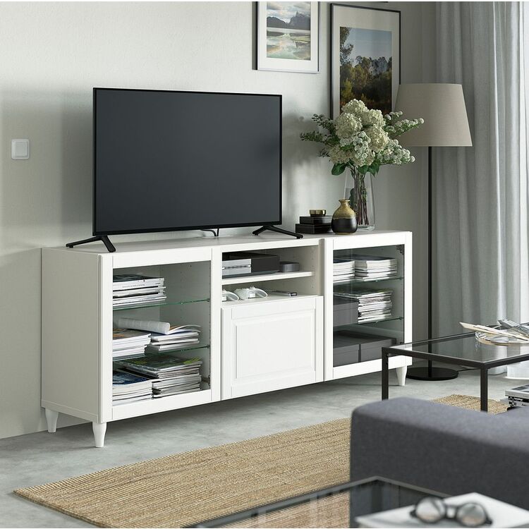 Тумба РТВ Ikea Besta/Smeviken/Kabbarp стекло/ящик c нажимными ...