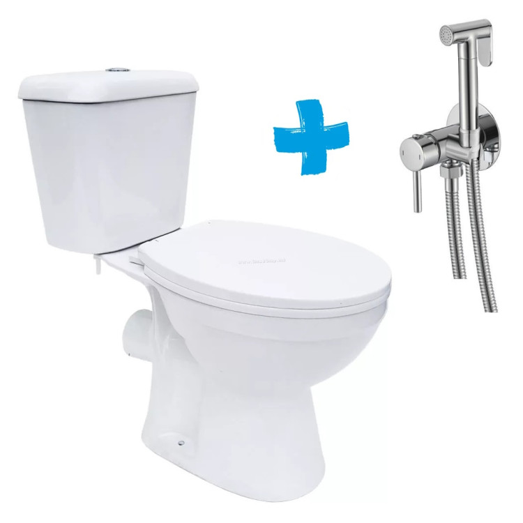 Vas WC cu dus igienic Nomi Libero Rimless + Mixxus SUS-333 (White/Inox ...